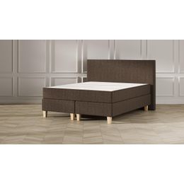 EMMA Classic Boxspringbett - braun - 140x200 cm - Kopfteil Klassisch - Natur Füße