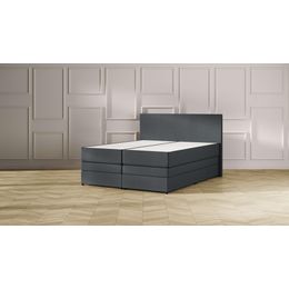 EMMA Premium Stauraum Boxspringbett - dunkelgrau - 160x200 cm - Kopfteil Klassisch