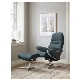 Relaxsessel stressless "Sunrise" Sessel Gr. ROHLEDER Stoff Q2 FARON, Cross Base Wenge, Relaxfunktion-Drehfunktion-PlusTMSystem-Gleitsystem-BalanceAdaptTM, B/H/T: 83cm x 105cm x 74cm, blau (petrol q2 faron) mit Cross Base, Größe S, M & L, Holzakzent Wenge