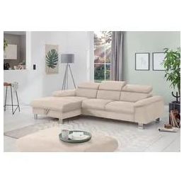 Ecksofa COTTA "Komaris L-Form" Sofas Gr. B/H/T: 244cm x 72cm x 166cm, Microfaser PRIMABELLE, Recamiere links, mit Bettfunktion-mit Bettkasten-ohne RGB-LED-Beleuchtung, beige mit Kopfteilverstellung, wahlweise Bettfunktion,Stauraum & Beleuchtung