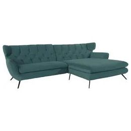 Ecksofa 3C Candy "Beatrice L-Form" Sofas Gr. B/H/T: 300cm x 94cm x 175cm, Samtoptik, Recamiere rechts, grün (dunkelgrün) mit Rückensteppung im Rautenmuster