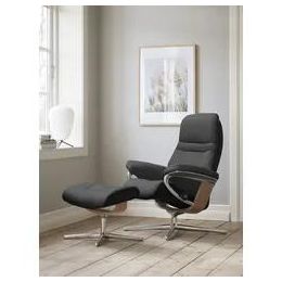 Relaxsessel stressless "Sunrise" Sessel Gr. ROHLEDER Stoff Q2 FARON, Cross Base Eiche, Relaxfunktion-Drehfunktion-PlusTMSystem-Gleitsystem-BalanceAdaptTM, B/H/T: 83cm x 105cm x 74cm, grau (dark grey q2 faron) mit Hocker, Cross Base, Größe S, M & L, Holzakzent Eiche