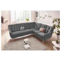 Ecksofa exxpo - SOFA FASHION "Scandi, bequem und komfortabel mit aufwendiger Rückenpolsterung", grau (anthrazit), B:258cm H:92cm T:92cm, Korpus: 100% PES, Luxus-Microfaser (100% Polyester), Sofas, in aktuellen Farben in hochwertigen Bezugsqualitäten, L-Form