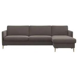 Ecksofa FLEXLUX "Fiore, super Sitzkomfort durch Kaltschaum im Sitz, L-Form" Sofas Gr. B/H/T: 247cm x 85cm x 92cm, Struktur, Chaiselongue rechts, braun (taupe brown) schmale Armlehnen, Füße Alu+ Eiche