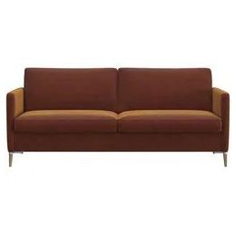 2,5-Sitzer FLEXLUX "Fiore, super bequem durch Kaltschaum im Sitz" Sofas Gr. B/H/T: 181cm x 85cm x 92cm, Velvet, braun (cognac) schmale Armlehnen, Füße Alu+ Eiche