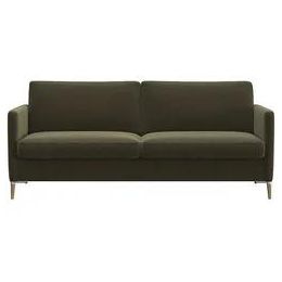 2,5-Sitzer FLEXLUX "Fiore, super bequem durch Kaltschaum im Sitz" Sofas Gr. B/H/T: 181cm x 85cm x 92cm, Velvet, grün (moss grün) schmale Armlehnen, Füße Alu+ Eiche