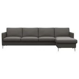 Ecksofa FLEXLUX "Fiore, L-Form, bequem und komfortabel durch hochwertigem Sitzaufbau" Sofas Gr. B/H/T: 280cm x 85cm x 159cm, Echtleder, Chaiselongue rechts, grau (warm mineral) schmale Armlehnen, Kaltschaum, Füße Alu