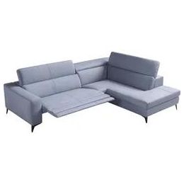 Ecksofa Egoitaliano "Edith, Designsofa mit hohem Sitzkomfort, L-Form" Sofas Gr. B/H/T: 269cm x 96cm x 203cm, Leder BULL, Ottomane rechts, blau (himmelblau) inkl. elektrischer Relaxfunktion und manuell verstellbaren Kopfteilen