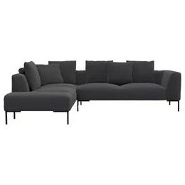 Ecksofa FLEXLUX "Sava Designsofa, bequem und komfortabel, L-Form" Sofas Gr. B/H/T: 319cm x 94cm x 222cm, Lederoptik, lange Ottomane links, grau (shark grey) Taschenferderkern-Sitz mit Kaltschaum, lose Rücken- & Dekokissen