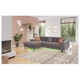 Ecksofa COTTA "Komaris L-Form", grau (anthrazit), B:244cm H:72cm T:166cm, 88% POLYESTER (PES) 12% POLYAMID (PA), Sofas, mit Kopfteilverstellung, wahlweise Bettfunktion,Stauraum & Beleuchtung, Topseller