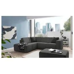 Ecksofa Trendmanufaktur "Dice, aktuelles Design, L-Form, mit komfortabler" Sofas Gr. B/H/T: 275cm x 77cm x 220cm, Struktur grob, Ottomane links, 275cm x 220cm (BxT) mit Sitztiefenverstellung, schwarz (jet black) Sitztiefenverstellung und Kaltschaumpolsterung toller Sitzkomfort