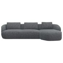 Wohnlandschaft FLEXLUX "Torino, rund, L-Form, Sofa-Ecke mit Recamiere, Longchair-Sofa" Sofas Gr. B/H/T: 307cm x 85cm x 146cm, Chenille, Chaiselongue rechts, grau (forrest grey) Modernes, organisches Sofa-Design, Kaltschaum, Wellenunterfederung