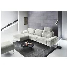 Ecksofa Inosign "Bellini L-Form" Sofas Gr. B/H/T: 297cm x 85cm x 90cm, Chenille, Ottomane links, grau (hellgrau) teilmotorische Relaxfunktion an 1 Element, klappbare Armlehnen