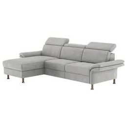 Ecksofa Home Affaire "Calypso L-Form" Sofas Gr. B/H/T: 260cm x 85cm x 172cm, Flachgewebe, Recamiere links, mit Kopfteilverstellung-mit Armteilfunktion-ohne Bettfunktion-ohne Bettkasten-mit Relaxfunktion im Sofa 2,5- Sitzer-mit Relaxfunktion in der Recamiere, grau (hellgrau) mit motorischen Funktionen im Sofa und Recamiere