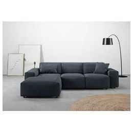 Ecksofa Andas "Glimminge L-Form auch in Breitcord, Feincord + Easy care-Bezug" Sofas Gr. B/H/T: 264cm x 71cm x 191cm, Easy care, Ottomane links, blau (dunkelblau) Breite 264, Zierkissen