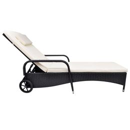 vidaXL Sonnenliege mit Polster & Rollen Poly Rattan Schwarz