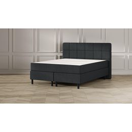 EMMA Classic Boxspringbett - dunkelgrau - 140x200 cm - Kopfteil gesteppt - schwarze Füße