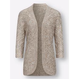 WITT Damen Ajourstrickjacke mit Fledermaus-&Auml;rmeln, sesam-ecru-meliert, Gr&ouml;&szlig;e 56