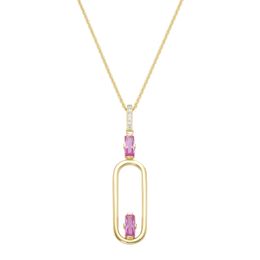 Kette mit Anhänger Giorgio Martello MILANO "Anhänger, weiße und fuchsia Zirkonia vergoldet, Silber 925" Halsketten Gr. 45 cm, Silber 925 (Sterlingsilber), goldfarben (gold) Damen