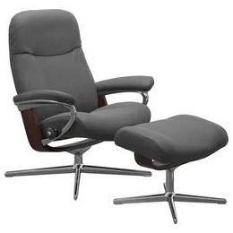 Relaxsessel stressless "Garda" Sessel Gr. Leder BATICK, Cross Base Braun, Relaxfunktion-Drehfunktion-PlusTMSystem-Gleitsystem-BalanceAdaptTM, B/H/T: 82cm x 102cm x 72cm, grau (grey batick) mit Cross Base, Größe M & L, Holzakzent Braun