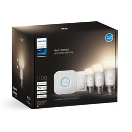 Philips Hue White 3er Starter Set mit Bridge und Dimmschalter, LED E27, 9,5 Watt, 8719514289130,