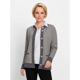 Strickjacke CLASSIC Gr. 50, grau (grau-meliert) Damen Strickjacken