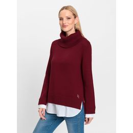 Strickpullover Heine "2-in-1-Pullover" Gr. 42, rot (dunkelrot) Damen Pullover