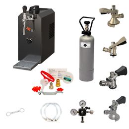 ich-zapfe Komplett Set - Zapfanlage JET 30 Bierkoffer, Durchlaufkühler 1-leitig Trockenkühler, bis zu 35 Liter/h, Reinigungsset für Zapfanlage und Keg