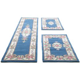 Bettumrandung Theko "Ming" Gr. B/L (Brücke): 70 cm x 140 cm (2 St.) B/L (Läufer): 70 cm x 320 cm (1 St.), U-förmig, blau Bettvorleger, Läufer-Set, hochwertiges Acrylgarn, florales Design