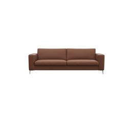 3-Sitzer FLEXLUX "Fiore, super Sitzkomfort durch Kaltschaum im Sitz", braun (old chesnut), B:229cm H:85cm T:92cm, 100% Echteder, Sofas, breite Armlehnen, F&uuml;&szlig;e Alu