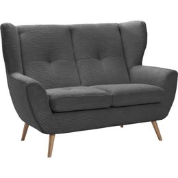 2-Sitzer exxpo - SOFA FASHION "ALVESTA, Loungesofa, K&uuml;chensofa, hoher Sitzkomfort, Ohrenbackensofa", grau (anthrazith), B:140cm H:102cm T:90cm, Sofas, gem&uuml;tliche R&uuml;ckenlehne, mit Knopfheftung und hohen Holzf&uuml;&szlig;en, in Cord