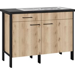 Spülenschrank Optifit "Tokio" Schränke Gr. B/H/T: 118 cm x 90,8 cm x 60 cm, 2 St., Komplettausführung, schwarz (wildeichefarben, granit schwarz) 118 cm breit, mit Stahlgestell, Vollauszug