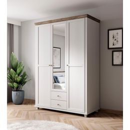 Drehtürenschrank Home Affaire "Evora" Schränke Gr. B/H/T: 154 cm x 216 cm x 62 cm, 3 St., Komplettausführung, weiß (abisko ash, lefkas, abisko ash) mit Spiegel