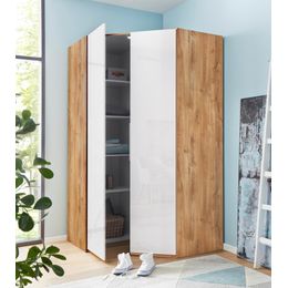 Eckkleiderschrank wimex "Level by fresh to go" Schränke Gr. H: 236 cm, braun (plankeneichefarben, weißglas) mit Glastüren