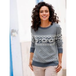 Jacquardpullover Inspirationen "Jacquard-Pullover" Gr. 42, blau (rauchblau, champagner, gemustert) Damen Pullover