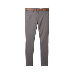 Tom Tailor Denim Herren Chino Hose mit Gürtel, grau, Uni, Gr. 28/32