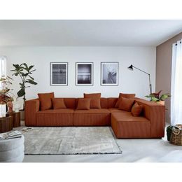 Colombine – modulares ecksofa rechts – 5-sitzer – aus cord - terrakotta