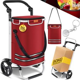 Kesser® Einkaufstrolley klappbar mit 56L Kapazität und belastbar bis 50kg 3in1 Trolley Sackkarre & Umhängetasche Faltbarer Einkaufswagen Bordeaux Rot