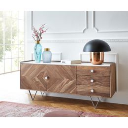 DeLife Sideboard Pacino 175 cm Sheesham Natur Steinplatte Weiß, Sideboards