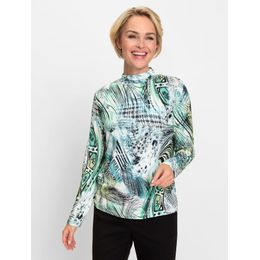 Langarmshirt CLASSIC "Shirt" Gr. 44, blau (ozean, ecru, bedruckt) Damen Shirts