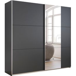 Schwebetürenschrank Rauch "Kleiderschrank Drehtürenschrank Schrank Garderobe KRONACH TOPSELLER" Schränke Gr. B/H/T: 218 cm x 210 cm x 59 cm, 2 St., grau (graumetallic) mit Spiegel und viel Stauraum, Metallgriffleisten, MADE IN GERMANY