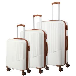 Trolleyset Travelite "BALI 4w L/M/S" braun (weiß, cognac) Koffer-Sets Kofferset Reisegepäck Reisekoffer Hartschallenkoffer TSA Schloss