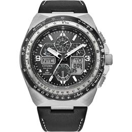 Funkuhr Citizen "JY8149-05E" Armbanduhren schwarz Herren Armbanduhr, Herrenuhr, Solar, Lederarmband, Saphirglas, Datum