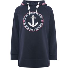 Hoodie Zwillingsherz ""Strandglück Paillette"" Gr. S/M, blau (navy) Damen Sweatshirts Oversized mit Kapuze und Front Back Motiv