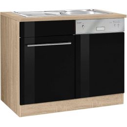 Spülenschrank KOCHSTATION "KS-Eton", schwarz (schwarz hochglanz), B:110cm H:85cm T:60cm, Schränke, Breite 110 cm, inkl. Tür/Sockel für Geschirrspüler