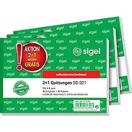 Quittungsblock Sigel SD021, A6 quer, 2 x 40 Blatt, selbstdurchschr., 2 Stck + 1 GRATIS