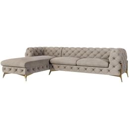 S-style Möbel - Chesterfield Ecksofa mit Ottomane Willow, Creme Samt