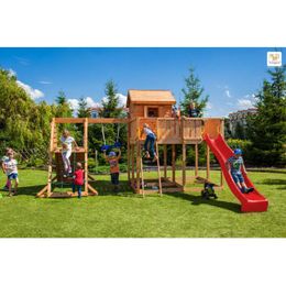 Fungoo Spielturm 'My Space xl Spider+' teak mit Rutsche, Haus mit Holzdach, Leiter, Kletterturm und Trapez