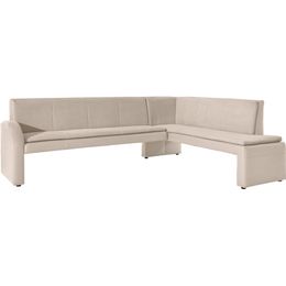 Eckbank exxpo - SOFA FASHION "Cortado, elegant und modern mit hohem Sitzkomfort" Sitzbänke Gr. B/H/T: 197 cm x 89 cm x 264 cm, Naturleder MADRAS, langer Schenkel (Armlehne) links, beige (perle) hohe Bodenfreiheit, schöne Detailverarbeitung, wahlweise Lederbezug