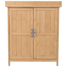 Outsunny Geräteschrank Geräteschuppen Holzschrank 2 Fächer Tannenholz Natur